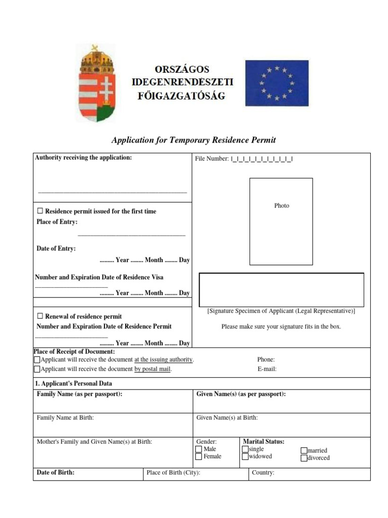 Hungary Temporary Residence Permit Application | PDF | Cost Of Living ...