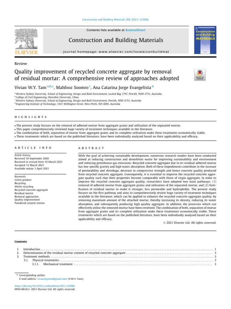 Quality Improvement of Recycled Concrete Aggregate by Removal | PDF ...