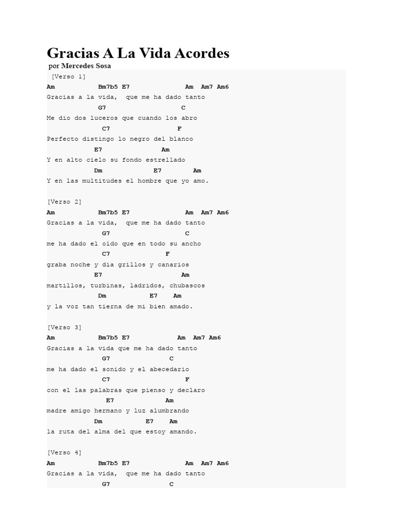 Acordes de "Gracias a la Vida" | PDF