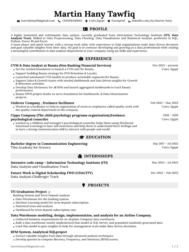 Martin-Hany-Tawfiq-Final Updated CV | PDF | Data | Data Analysis