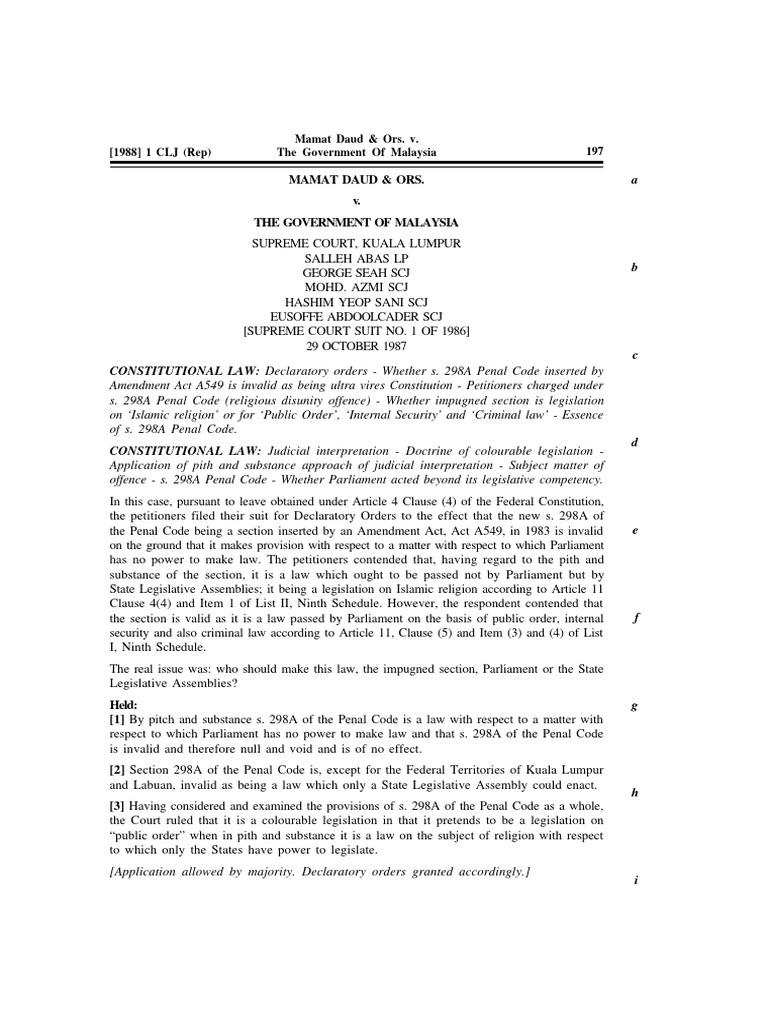 Constitutional Law: Mamat Daud Case | PDF | Sharia | Crimes