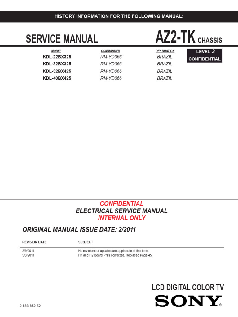 Sony - kdl-22bx325 - kdl-32bx325 - kdl-32bx425 - kdl-40bx425 - Chassis - Az3tk - Esquema Da ...