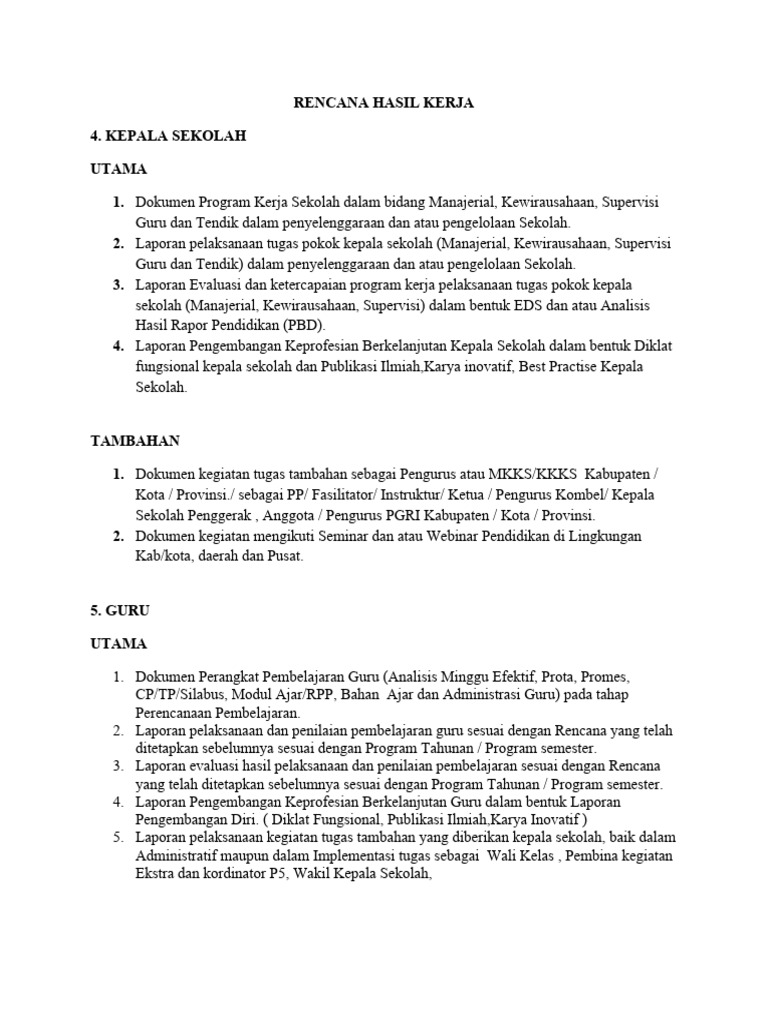 Rencana Hasil Kerja Ks Dan Guru | PDF