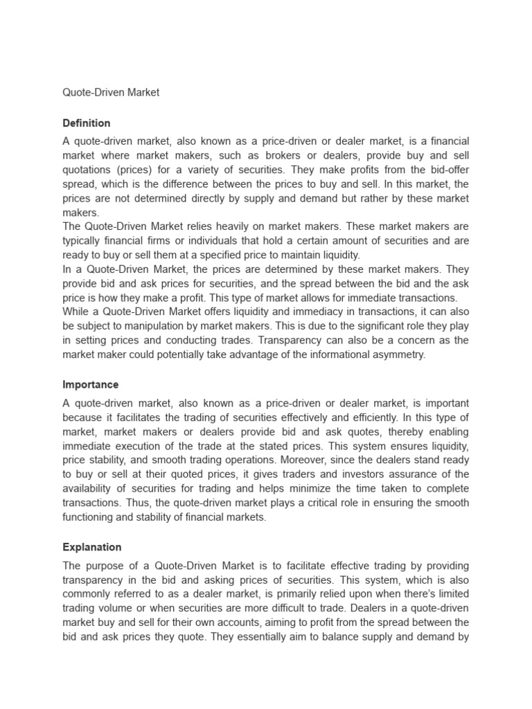 Quote Driven Market | PDF | Market Maker | Foreign Exchange Market