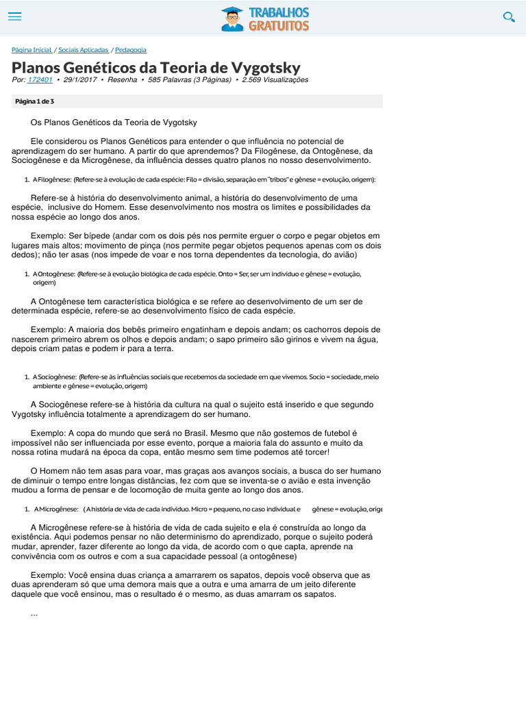 Planos Genéticos Da Teoria de Vygotsky 1192811 | PDF | Aprendizado | Humano