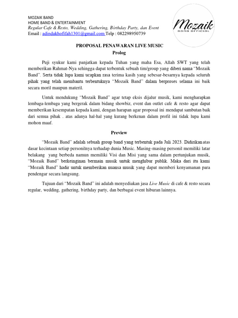 Mozaik Band Proposal Reguler | PDF