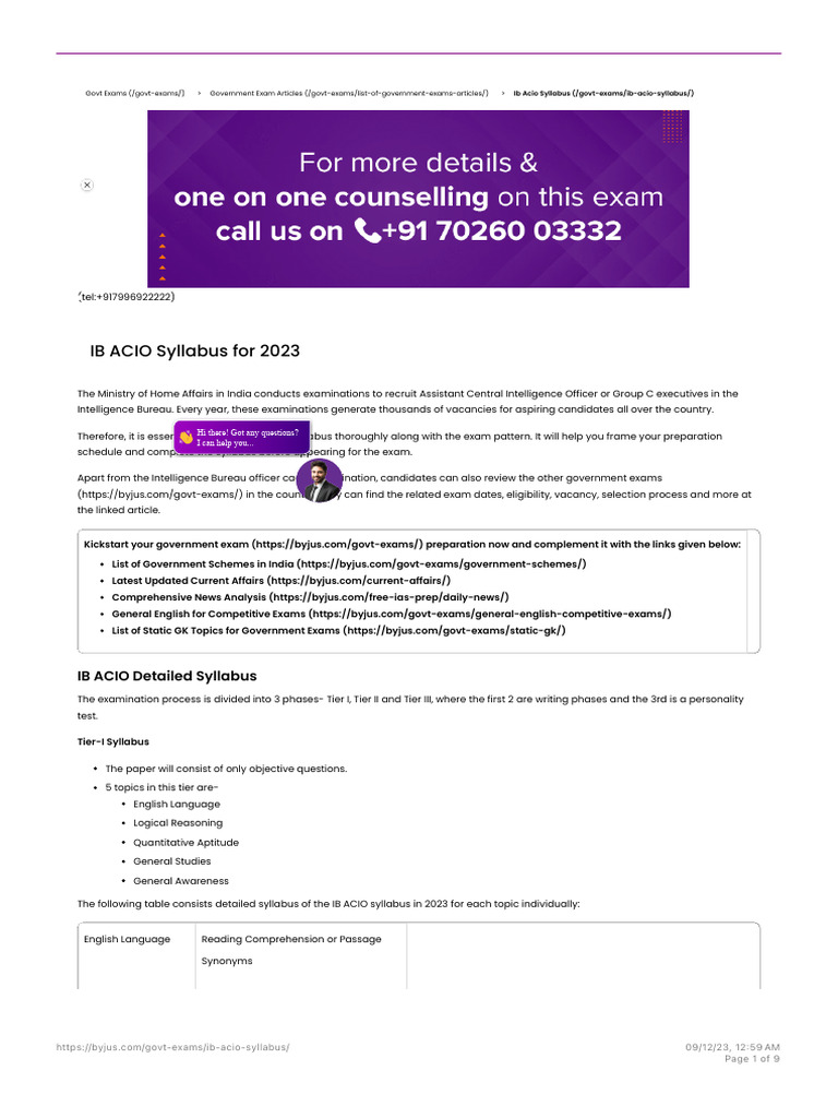 IB ACIO Syllabus 2023 - Exam Pattern & Syllabus PDF | PDF