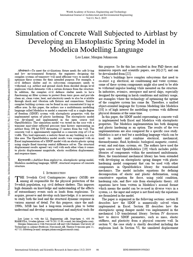Simulation of Concrete Wall Subjected To Airblast by Developing An Elastoplastic Spring Model in ...