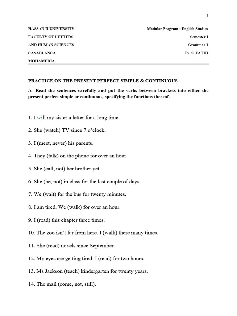 3 Practice On Present Perfect Simple & Continuous | PDF | Linguistics