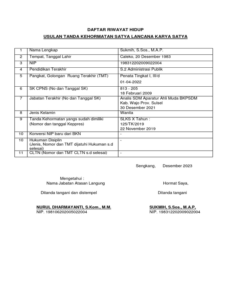 Contoh Dan Tata Cara Pengisian DRH SLKS | PDF
