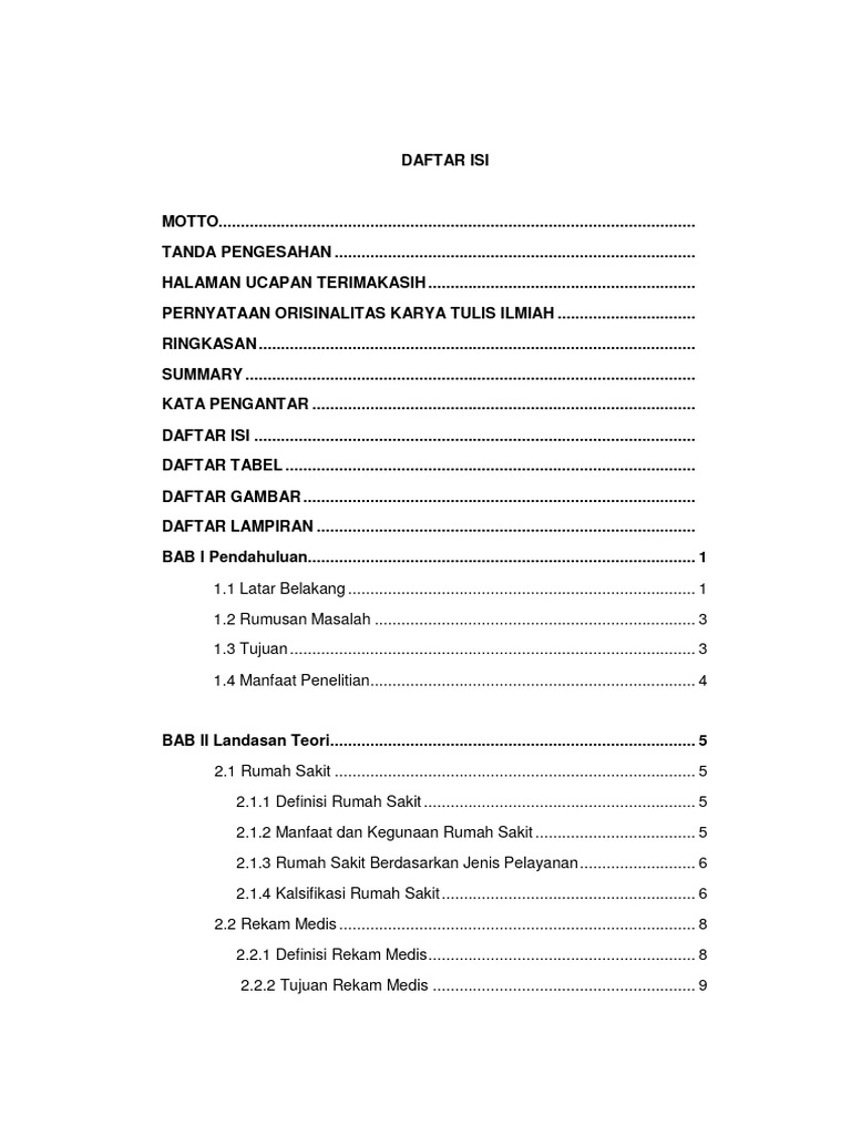 Daftar Isi KTI Rekam Medis PDF | PDF