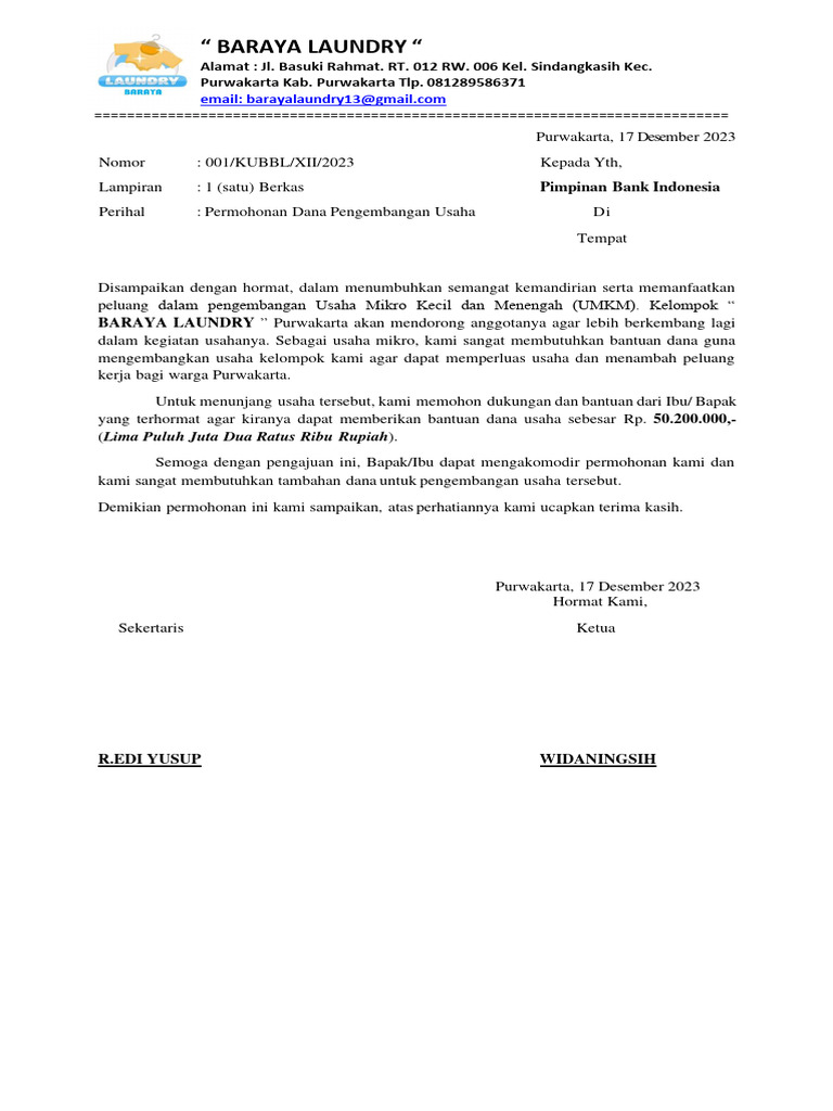 Proposal Laundry Baraya-1 | PDF