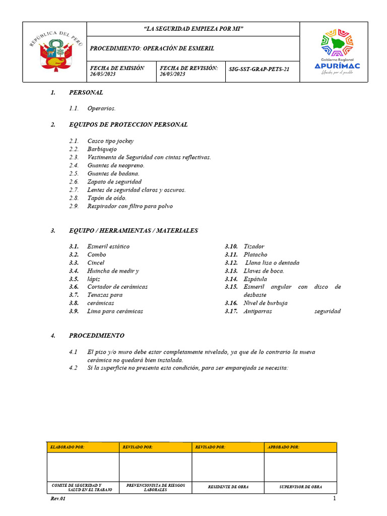 Sig-Sst-Grap-Pets-21 Procedimiento de Colocación de Ceramico | PDF ...