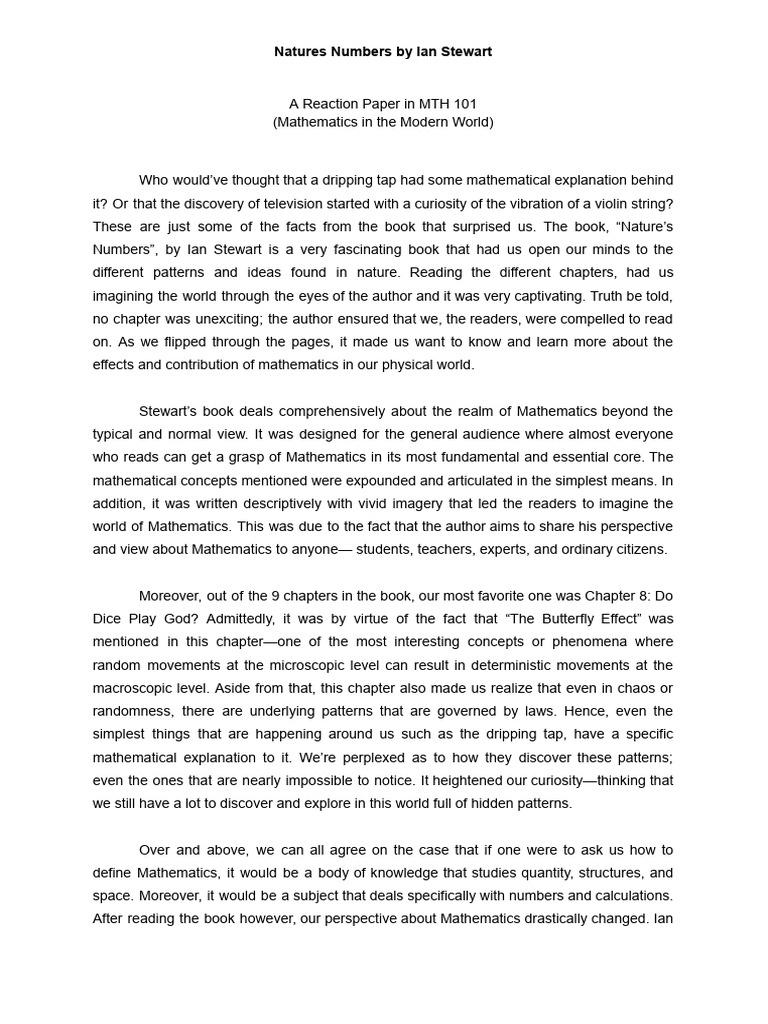 Assignment 2_ Reaction Paper | PDF | Mathematics | Nature