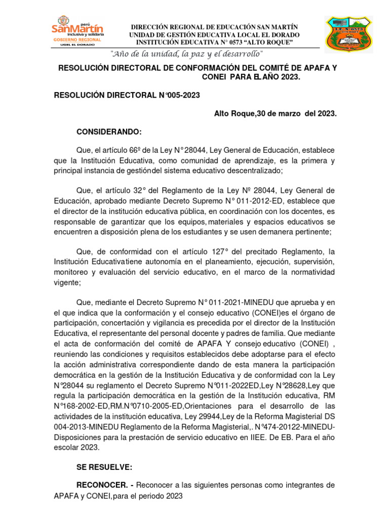 Conformación de APAFA y CONEI 2023 | PDF | Gobierno