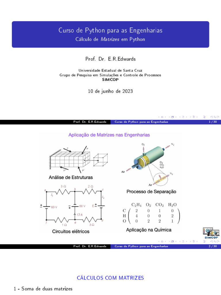 Aula - 15 - Calculo de Matrizes em Python | PDF