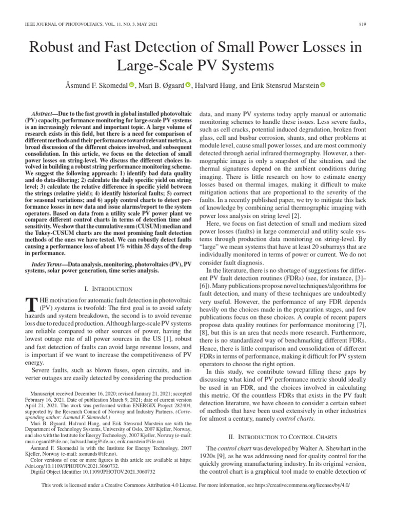 Robust And Fast Detection Of Small Power Losse Pdf Photovoltaics