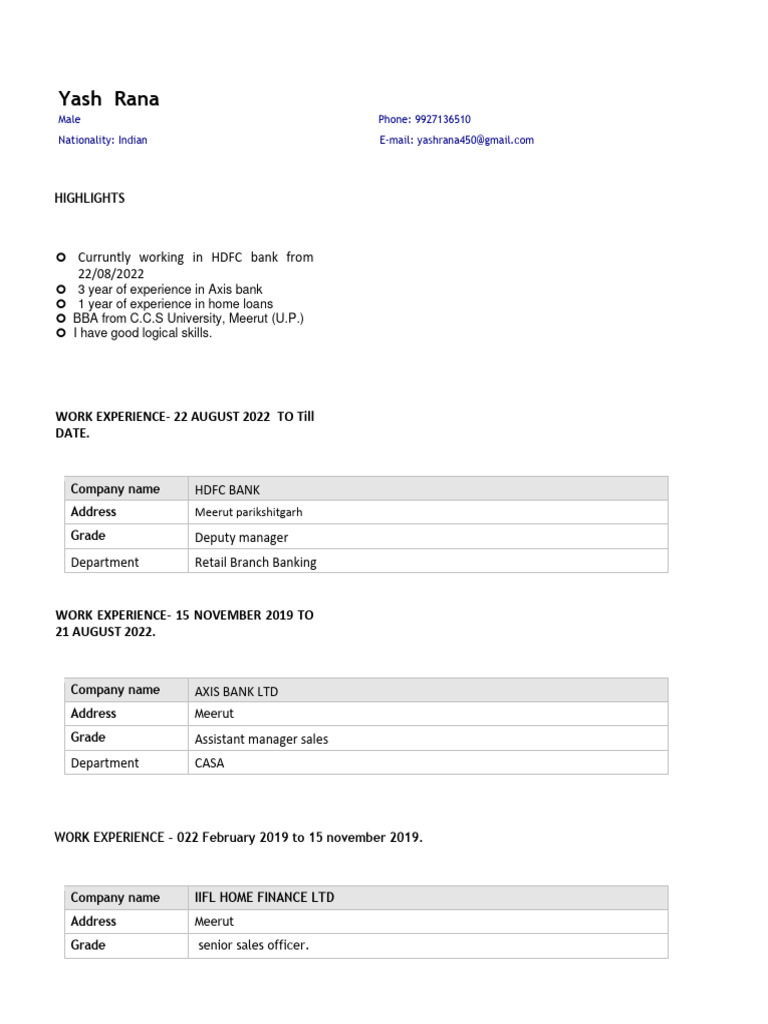 I Am Sharing ' Yash Rana CV 2022' With You | PDF