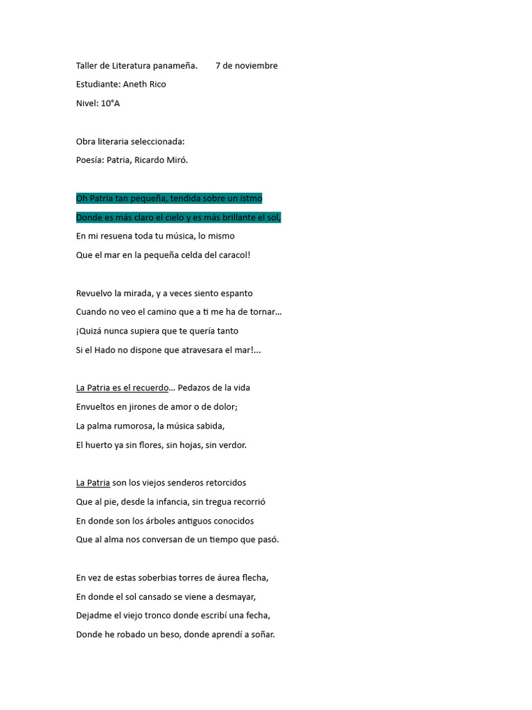 Poesía Panameña: "Patria" de Miró | PDF | Poesía