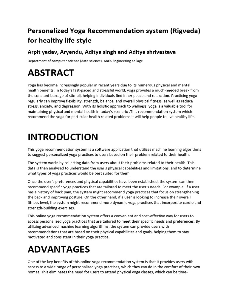 Personalized Yoga Recommendation System | PDF | Physical Fitness | Yoga