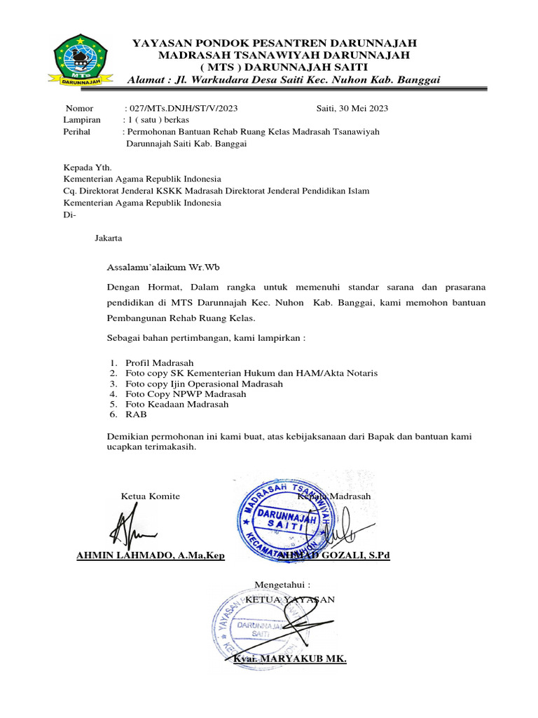 Pengajuan Proposal RKB MTs | PDF