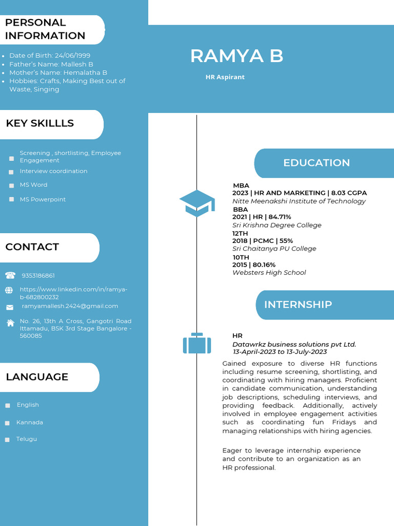 Ramya B Resume | PDF | Human Resource Management | Cognition