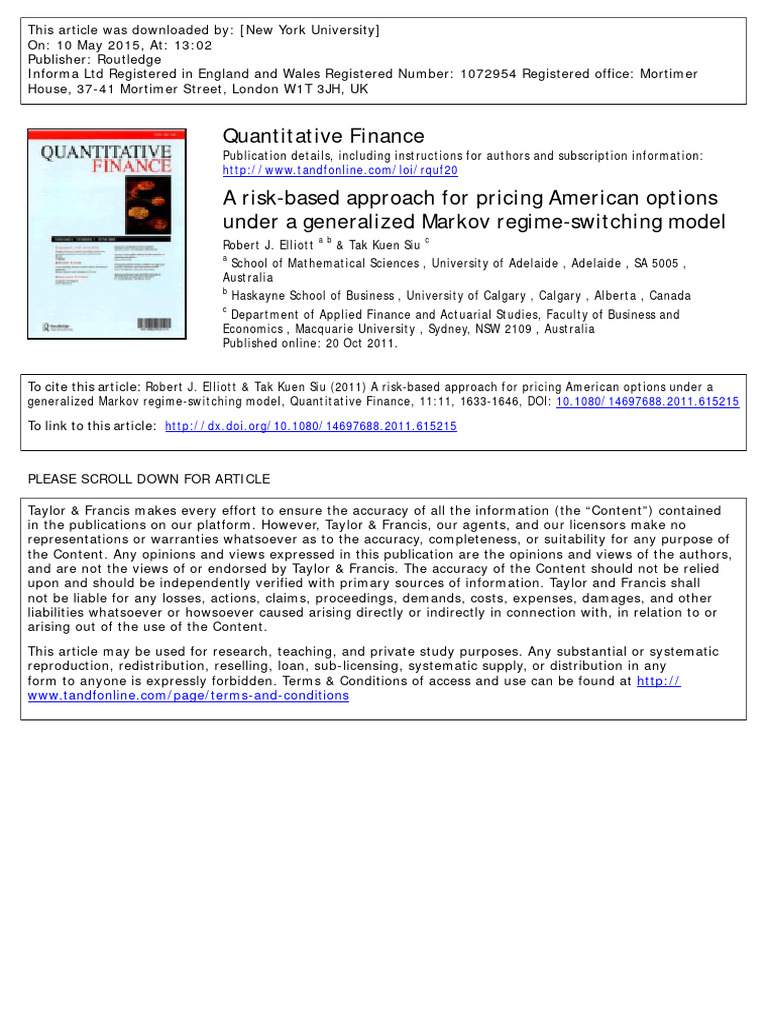 A Risk-Based Approach For Pricing American Options Under A Generalized Markov Regime-Switching ...