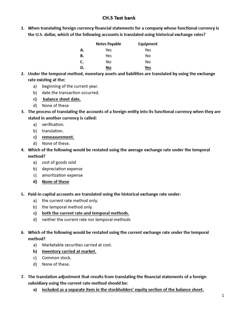 CH 5 Test Bank | PDF | Exchange Rate | Expense