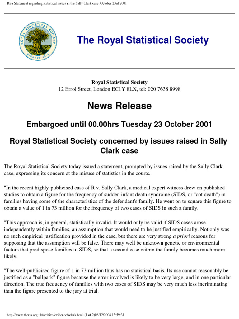 Royal Statistical Society Concerned by Issues Raised in Sally Clark ...