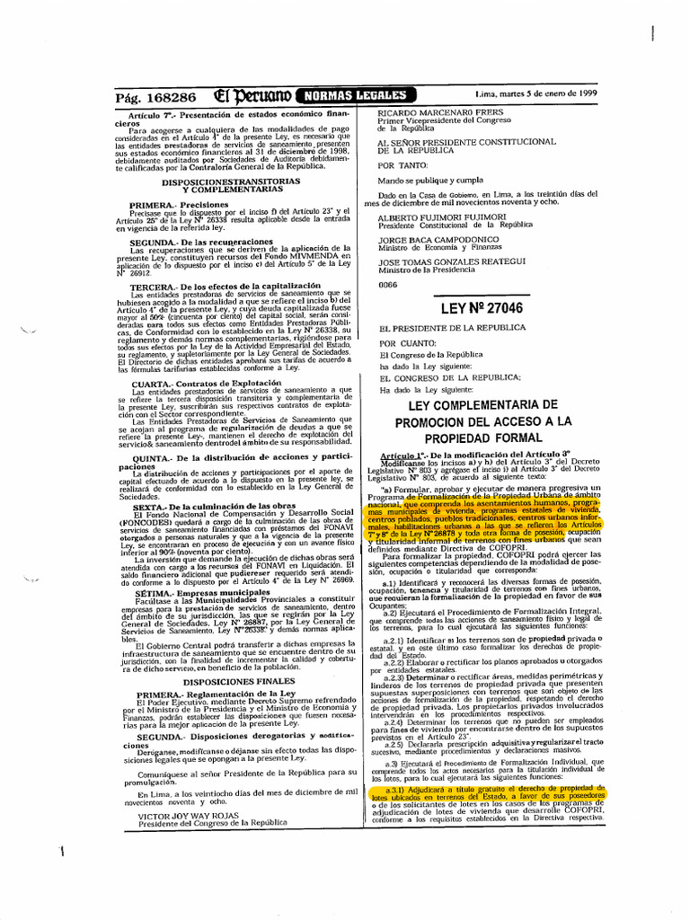 LEY - 27046-05011999 1ra Modf. Al DL 803 | PDF