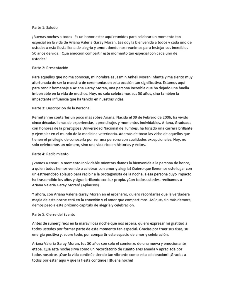 Celebración 50 Años Ariana Garay Moran | PDF | Amor