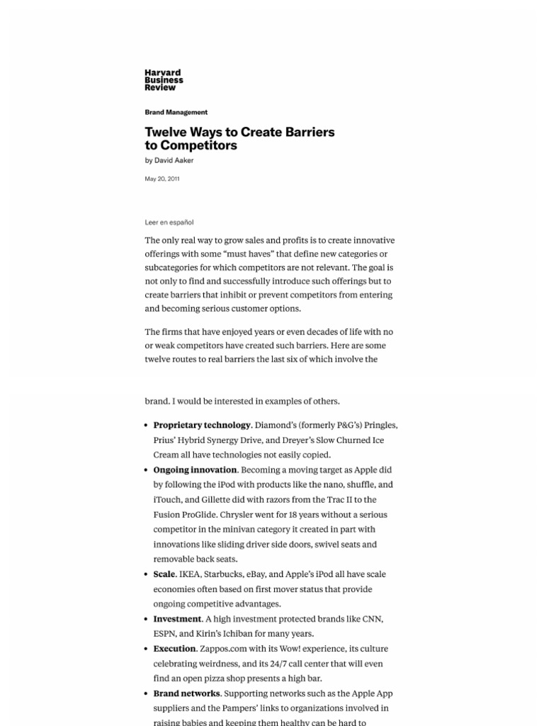 12 Ways To Create Barriers To Competitors - HBR | PDF