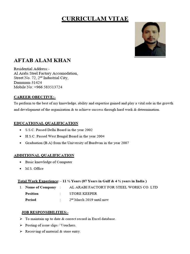 Aftab Alam Khan CV 2020 | PDF