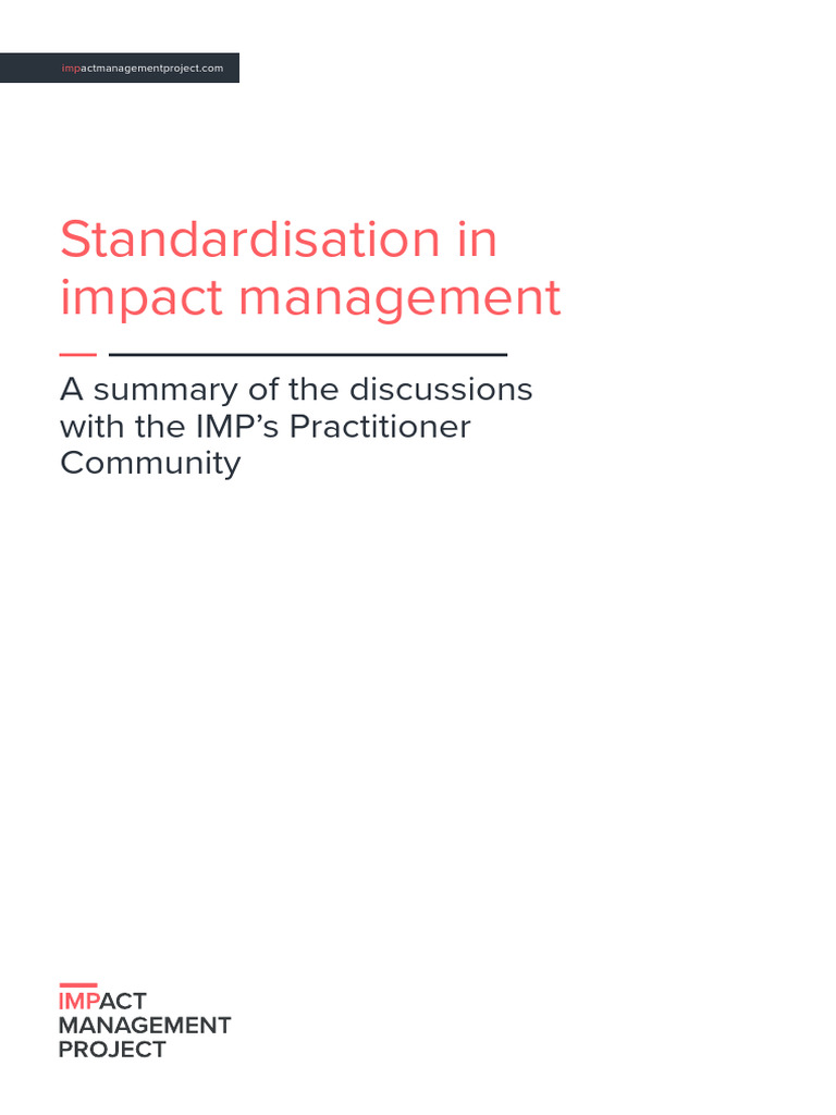 IMP - Standardisation in Impact Management Discussion Document | PDF