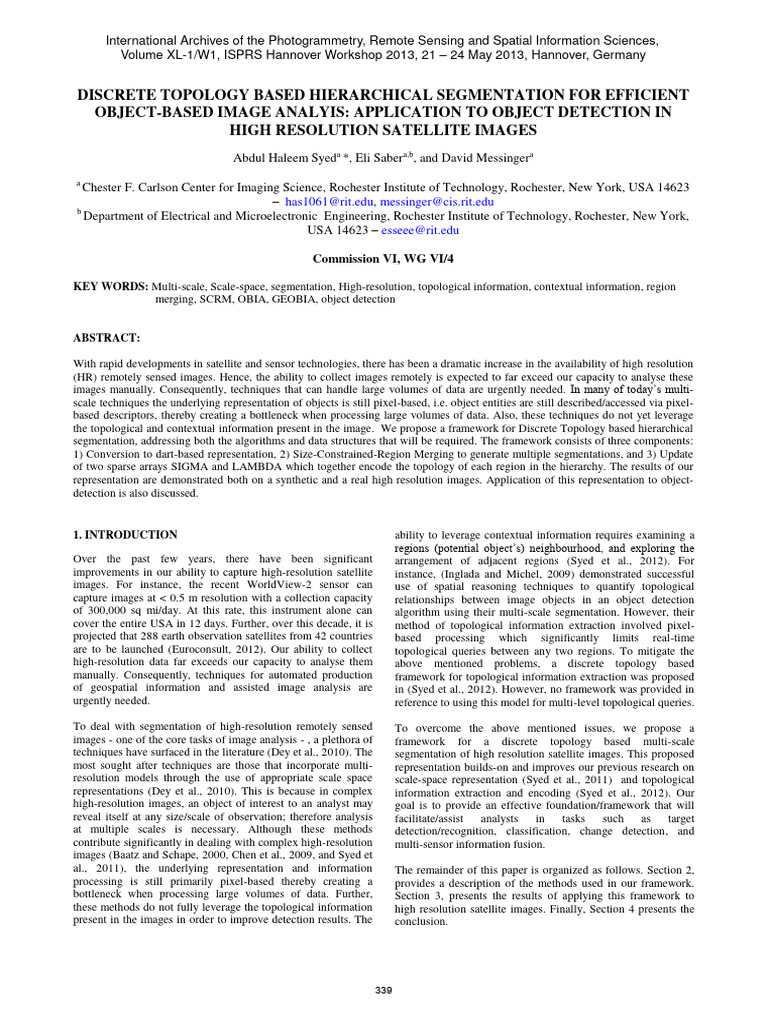Discrete Topological Framework For Multiscale Segmentation Isprs 2013 Download Free Pdf