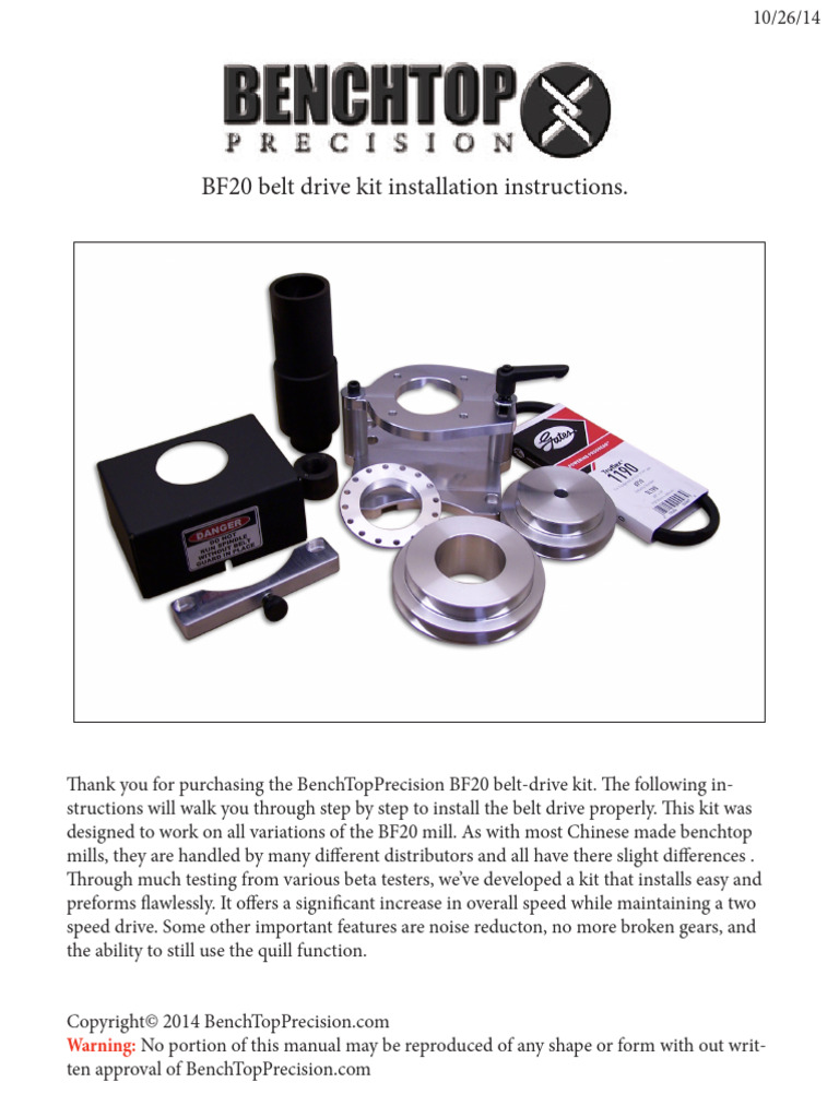 BF20 Belt Drive Kit Installation Instructions | PDF | Belt (Mechanical ...