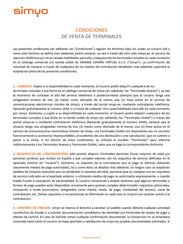 Condiciones Venta Terminales | PDF
