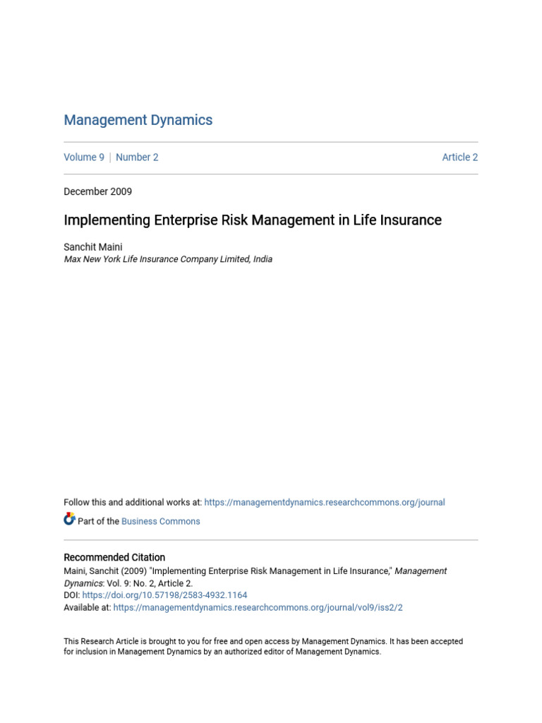 Implementing Enterprise Risk Management in Life Insurance | PDF | Risk ...