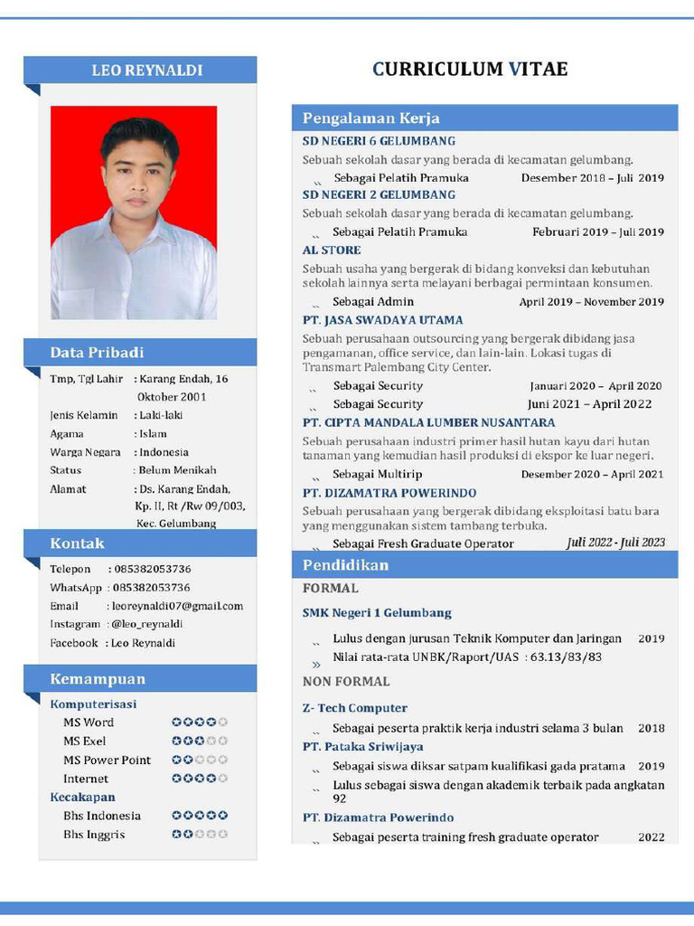 CV Leo Reynaldi Update 2023 | PDF