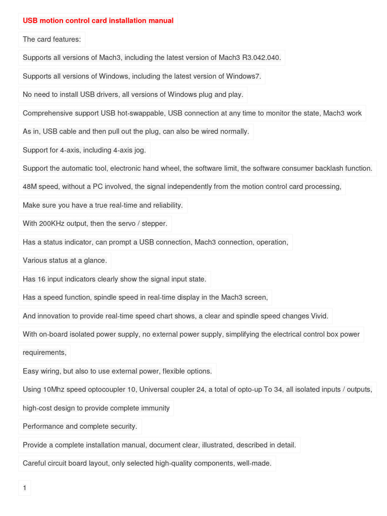 USB Motion Control Card Installation Manual | PDF | Power Supply | Usb