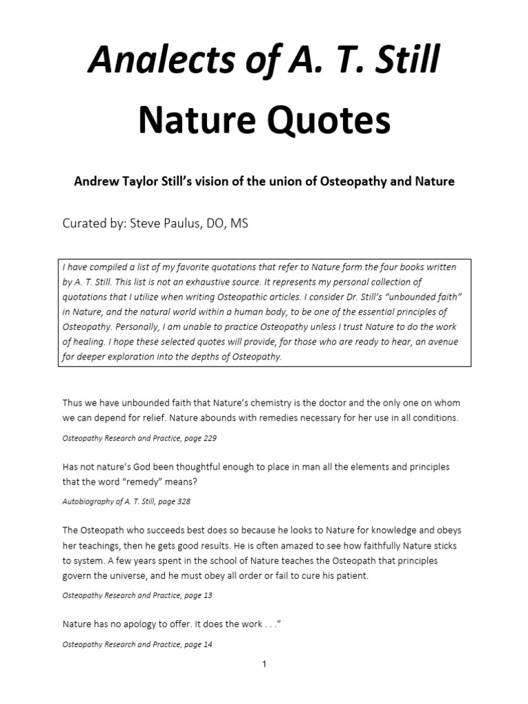A.T. Still's Nature and Osteopathy Quotes | PDF