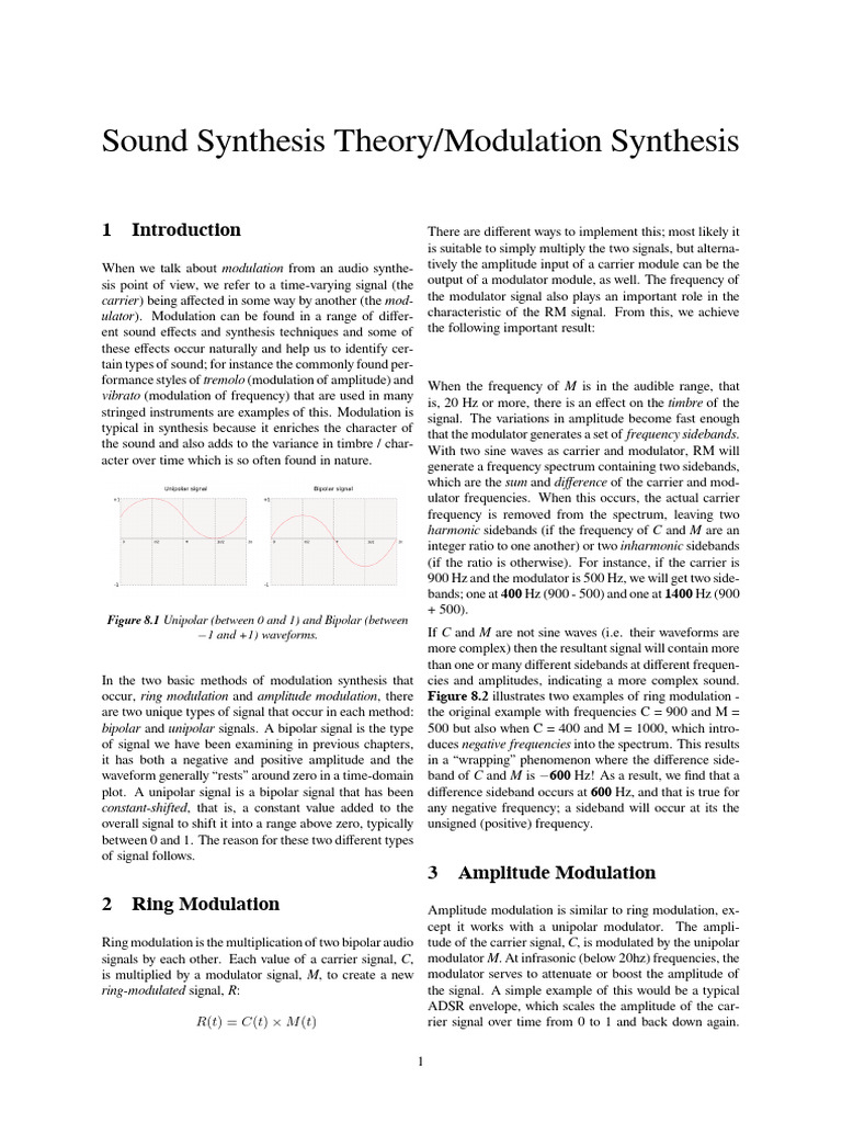 Sound Synthesis Theory Modulation Synthesis Pdf Modulation Spectral Density