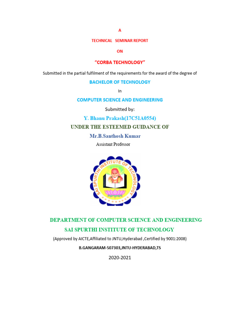 Bachelor Of Technology Computer Science And Engineering Pdf Common Object Request Broker