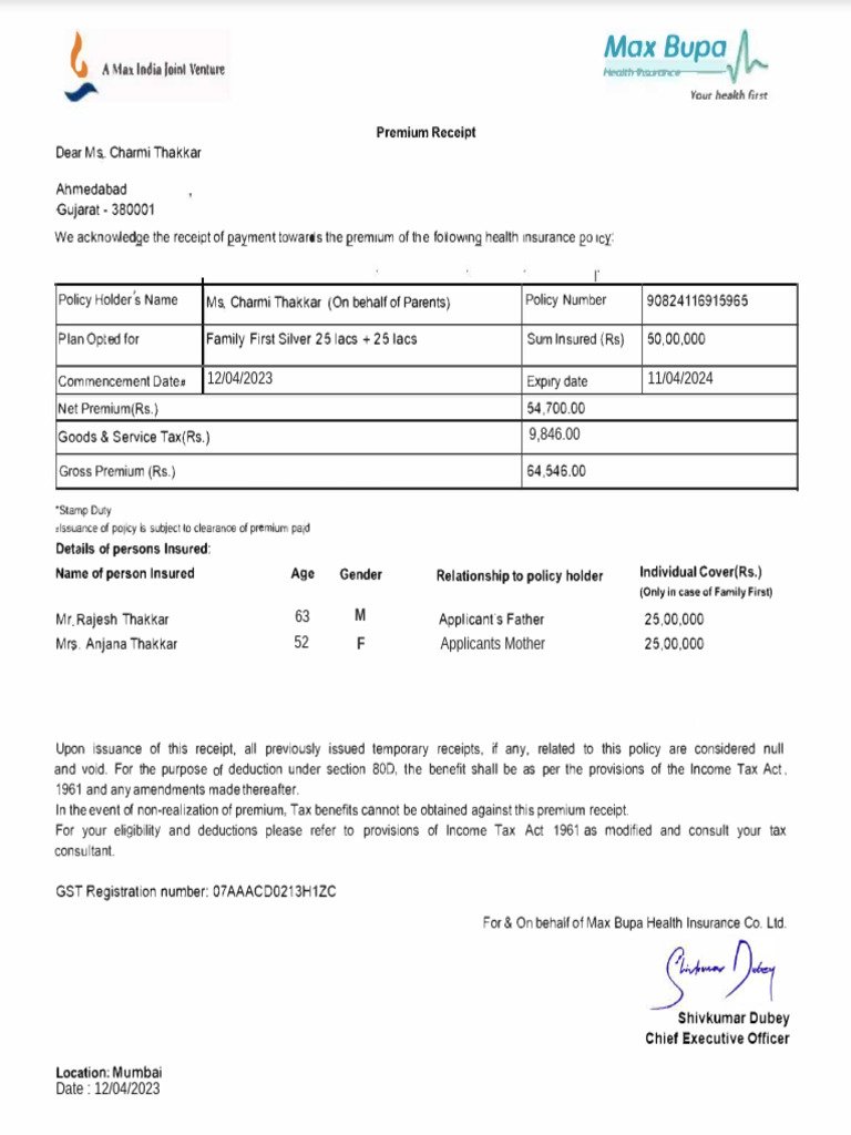 Mediclaim Parents | PDF | Insurance | Taxes