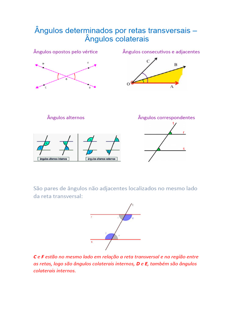 Ângulos Colaterais em Retas Transversais | PDF