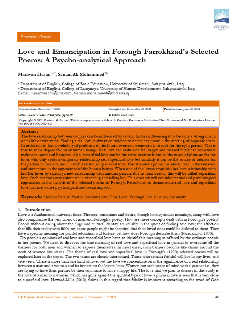 Love and Emancipation in Forough Farrokh | PDF | Love | Psychology