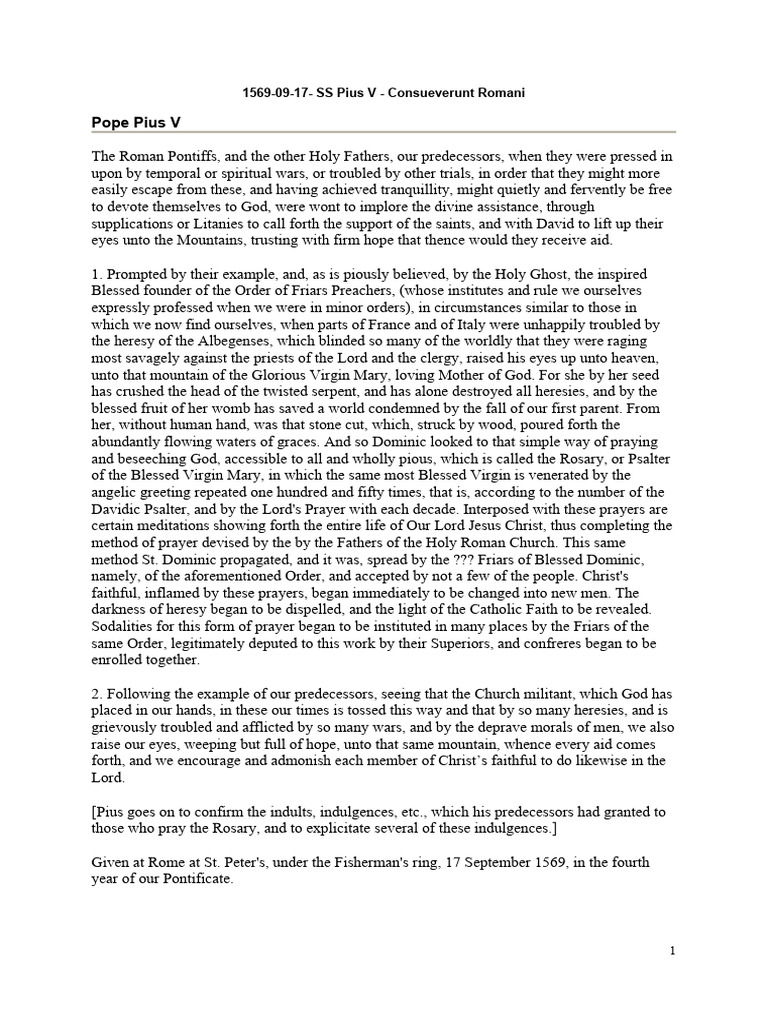 1569-09-17, SS Pius V, Consueverunt Romani, EN | PDF | Mary, Mother Of Jesus | Rosary
