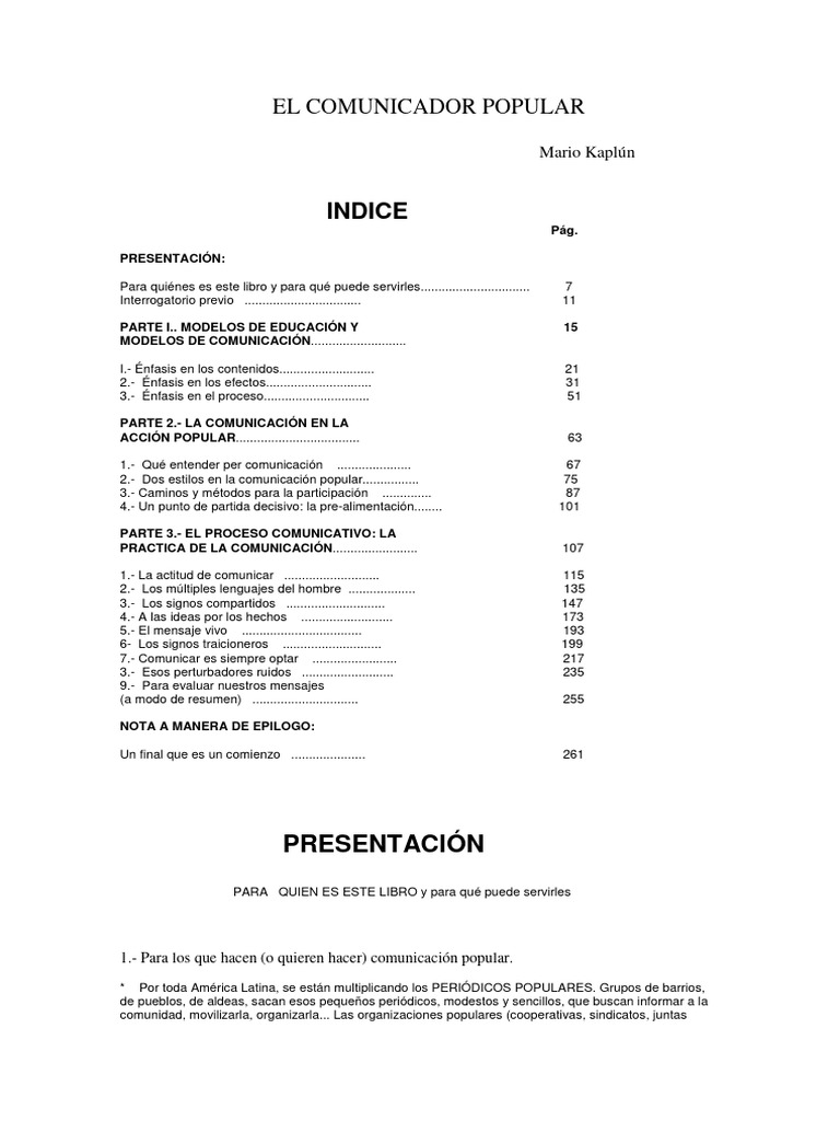 El Comunicador Popular Mario Kaplun | PDF El Comunicador Popular Mario Kaplun | PDF