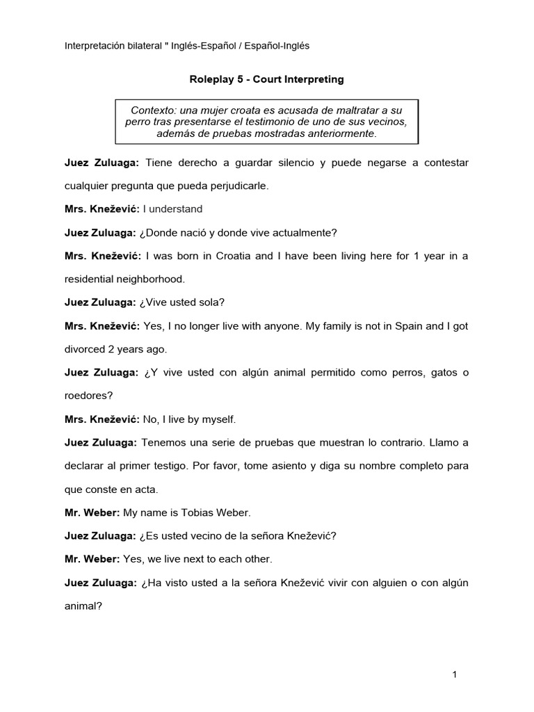 Court Interpreting Roleplay | PDF