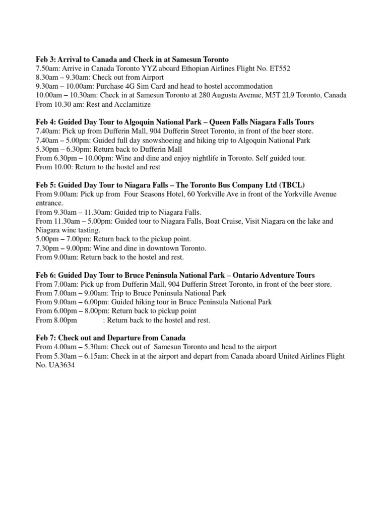 Travel Itinerary [Canada] | PDF